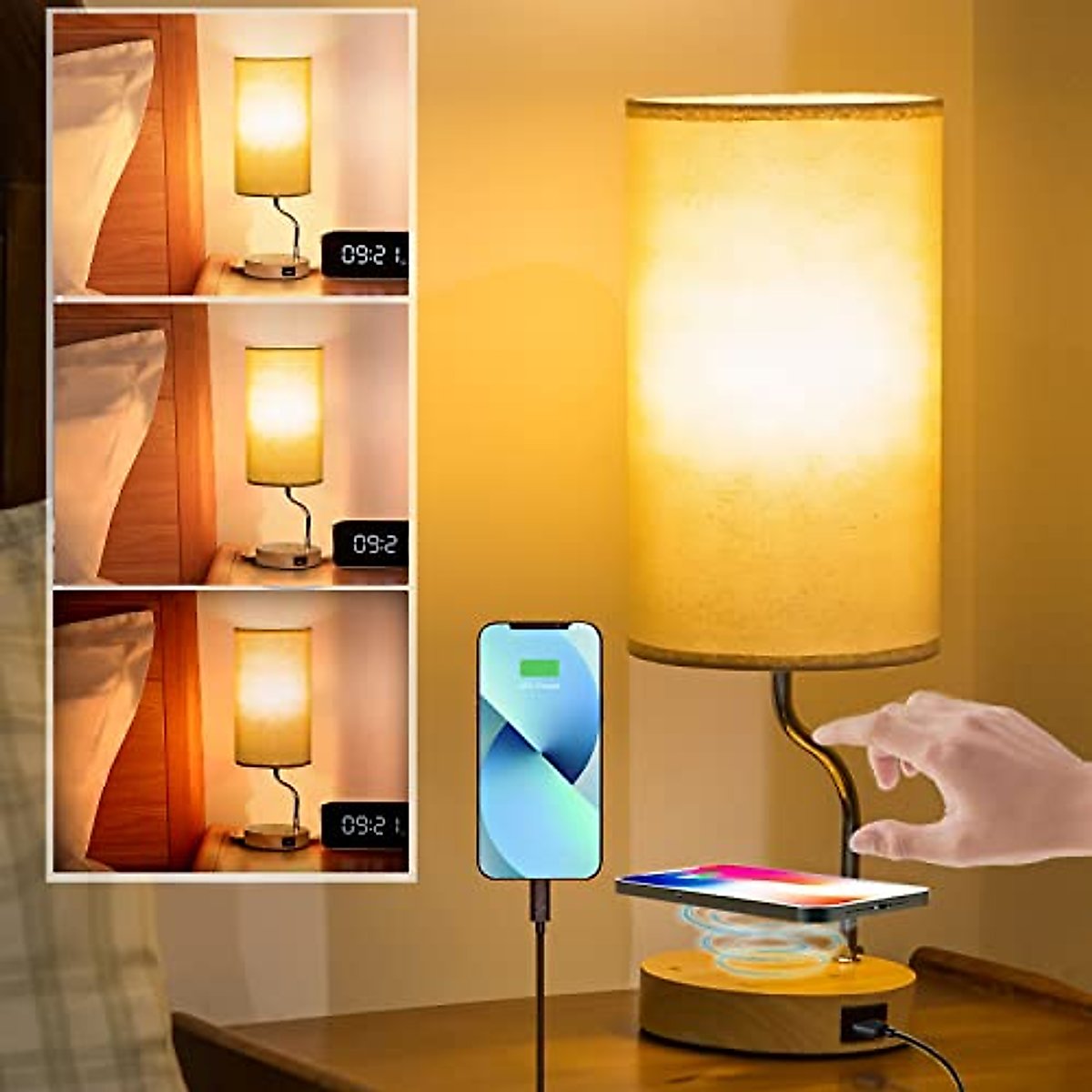 Unfusne Lamps for bedrooms Set of 3, Touch Control Table Lamp 3 Way Dimmable Nightstand Lamp with White Fabric Shade, Small Lamp