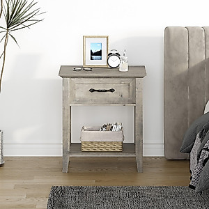IDEALHOUSE Set of 2 Nightstands, End Side Tables Living Room with Drawer, Industrial Design, Night Stands with Shelf, Bedside Tables for Bedroom, Dorm (Grey（2 Pack）)