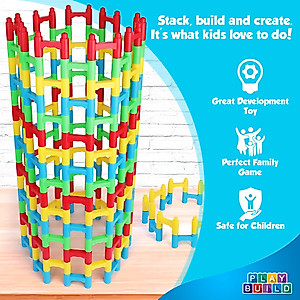 PlayBuild Pilo Building Blocks - H Blocks Bridge Constructor Stacking Toy - Fun Educational Construction Toys - Pillar Arch Aqueducts Build with Easy Plastic Storage Container