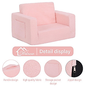 Welnow 2-in-1 Kids Sofa Chair, Convertible Toddler Chair Flip Out Children Sofa Chair Folding Kids Play Sofa with Side Pockets & Removable Cover Armrest Chair for Girl or Boy