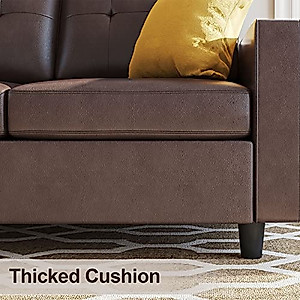 HONBAY Faux Leather Sectional Couch with Ottoman Sectional Sofa Set with Reversible Chaise L Shape Couch with Storage Ottoman (Brown)