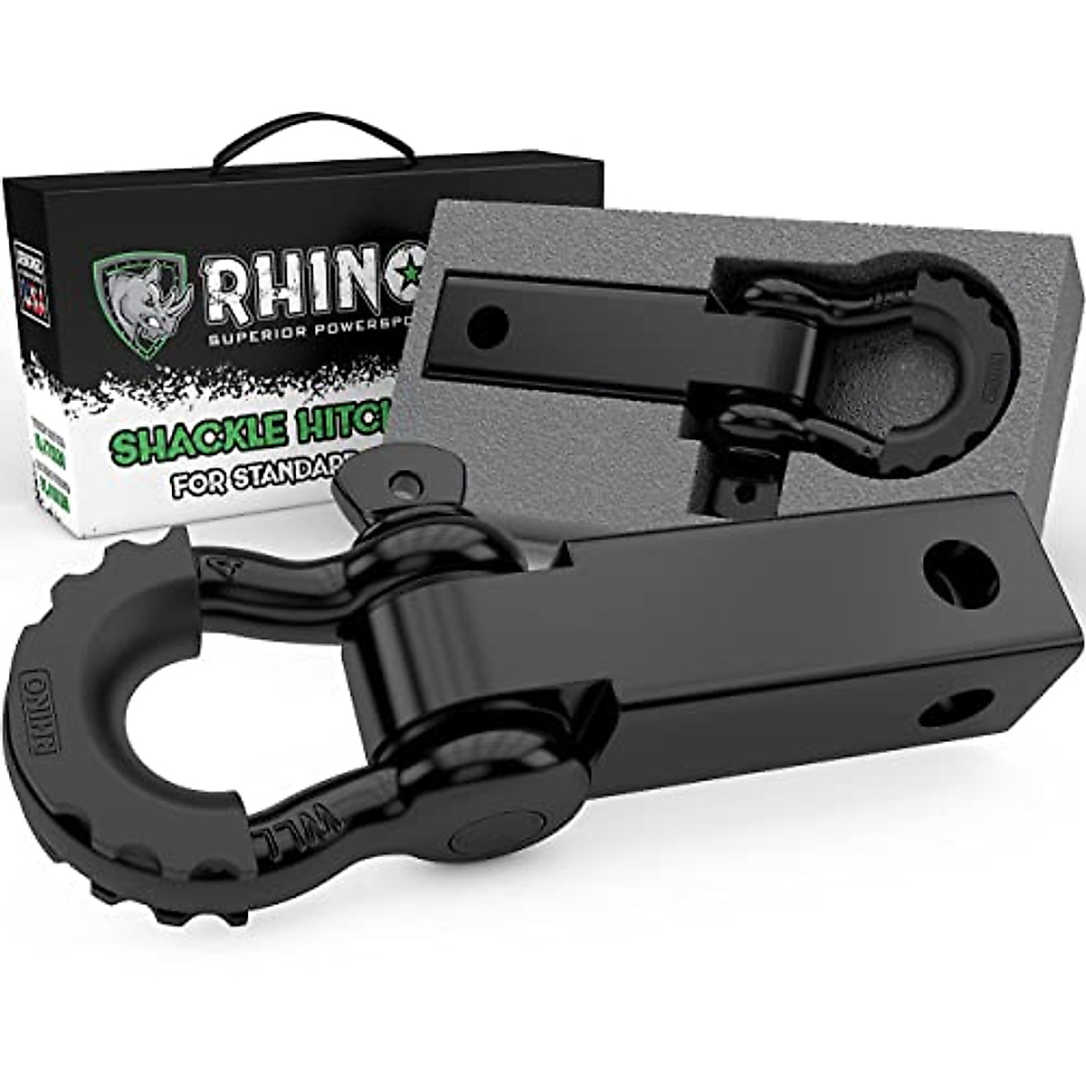 Rhino USA Shackle Hitch Receiver + Locking Hitch Pin Combo - Weatherproof Anti-Theft Lockable Pin for Trucks, Jeeps, Vehicle Recovery - Mounts to 2" Receivers