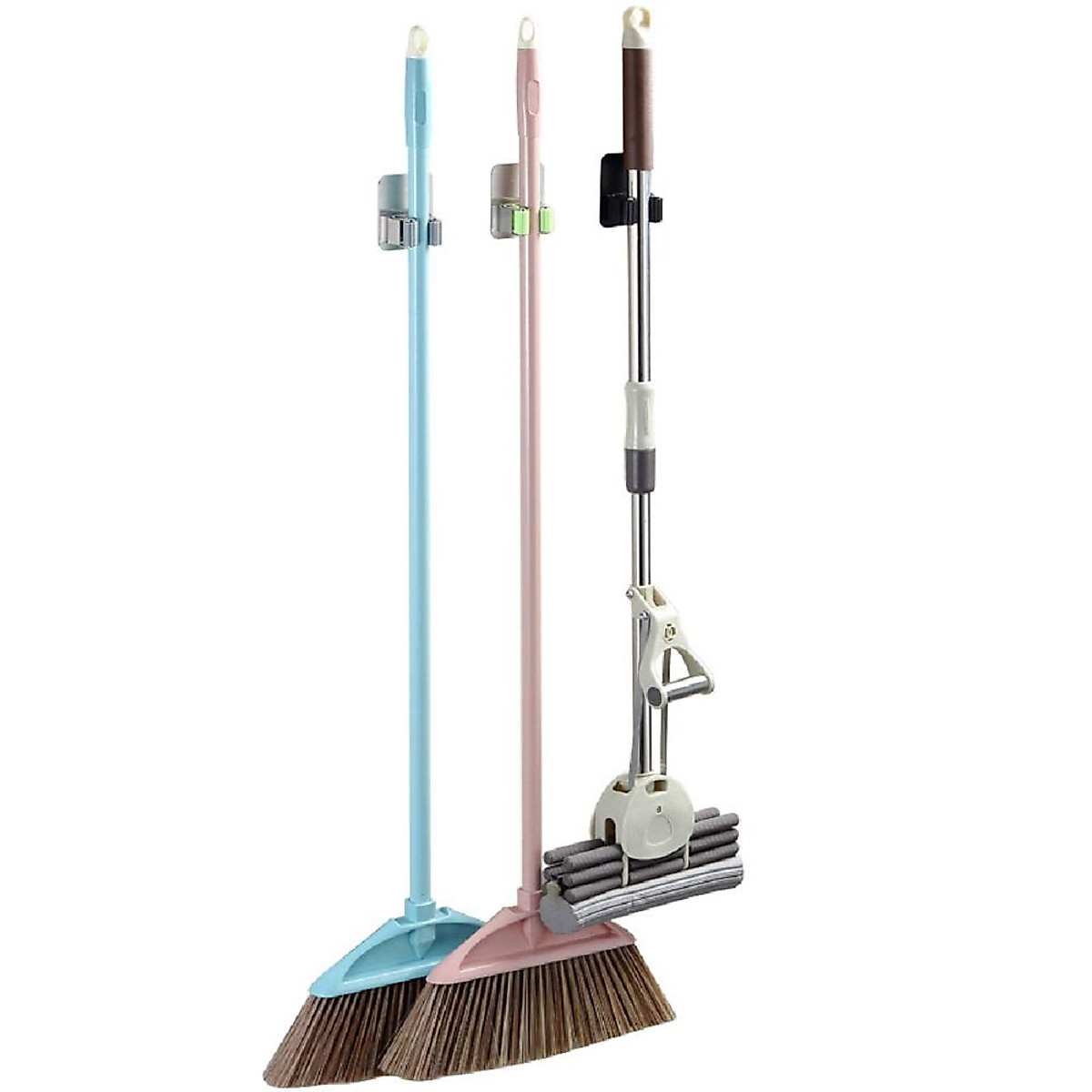 Mop Holder, Broom Holder Wall Mount-2 pack,304 Stainless Steel Self-adhesive Hanger Tool Manager Wall Storage Mounted in Garage,Kitchen,Tool room and Bathroom