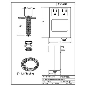 Westbrass RASB-2B3-05 Sink Top Waste Disposal Air Switch and Dual Outlet Control Box, Flush Button, Polished Nickel