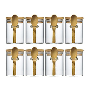 Livejun 8 oz Airtight Mini Glass Jars with Bamboo Lids and Bamboo Spoons , Spice Jars Small Food Storage Containers for Kitchen, Bathroom, Home Decor Set of 8