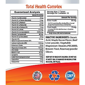 Dog Hair and Skin Supplements - Dogs Total Health Complex - Hair Coat Skin Teeth Gums Eye Urinary Support - Immune Booster - Vitamin c for Dogs Pills - 120 Tablets (2 Bottles)