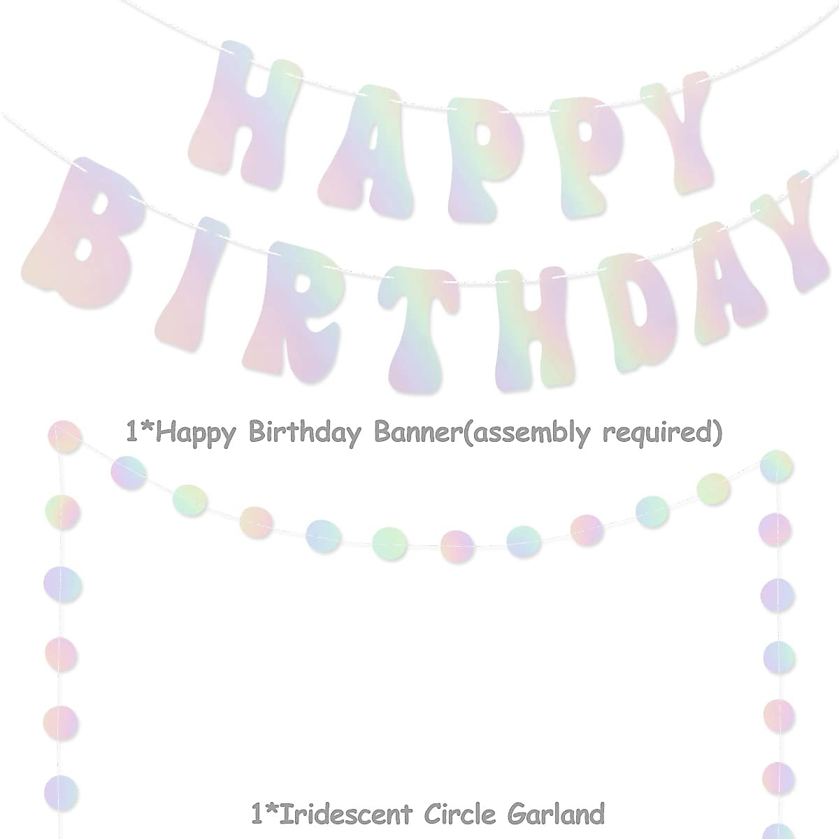 Iridescent Happy Birthday Party Decorations Set for Groovy 60s 70s Birthday Party Retro Boogie Disco Birthday Party Decorations