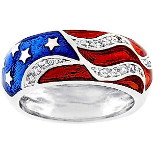 Kate Bissett USA American Flag Patriotic Ring with Red and Blue Enamel and Cubic Zirconia Size 5