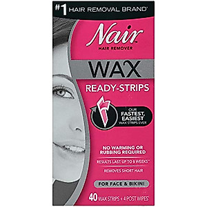 Nair Hair Remover Wax Ready-Strips for Face & Bikini, 40 CT