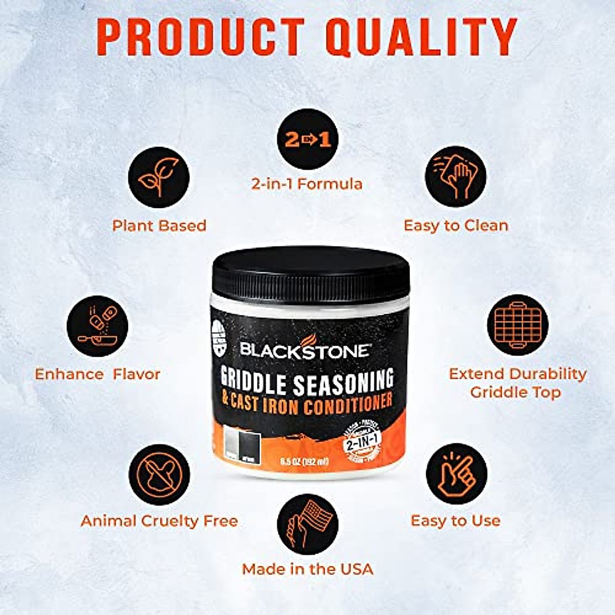 Blackstone 2-IN-1 Griddle & Cast Iron Seasoning Conditioner 6.5 OZ– Effective Seasoning Rub Formula – Food Safe – Easy to Use Cleaner & Conditioner – with Satisfying Customers Travel Tissue Pack