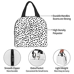 HIZUWKY Black Polka Dots Lunch Box Insulated Lunch Bag for Kids Girls Boys Women men Reusable Lunch Tote Bag for School Work Picnic Travel
