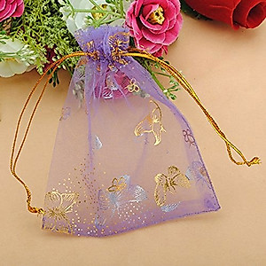 Tovip Wholesale 100PCS Organza Bag Butterfly Design Wedding Pouches Jewelry Packaging Bags (Light Purple, 3.5x4.5 (9x12cm))