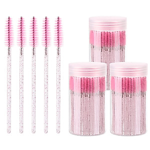 Tbestmax 300 Disposable Spoolies Mascara Wands Eyelashes Brush in Bottle for Eye Lash Extension Eyebrow Makeup Pink