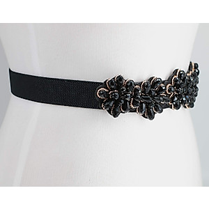 AMI VEIL Women's Floral Beaded Crystal Stone Belts Elastic Waistband