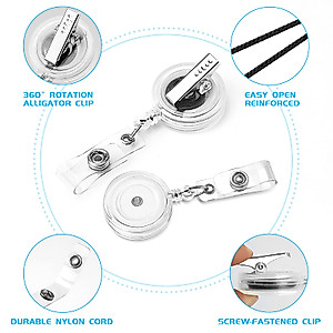 50 Pack Badge Reels Retractable with Swivel Alligator Clip Retractable Badge Holder Reels for Students, Teachers, Office Workers (Translucent Clear)