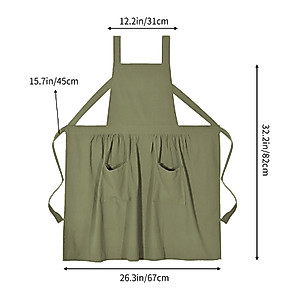 Pinknoke Cotton Linen Pinafore Apron Dress for Women with Pockets Cute Art Chef Aprons for Kitchen Baking Gardening Painting (Olive Green)