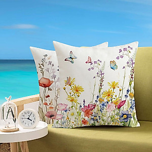 Mimkus Outdoor Waterproof Throw Pillow Covers 18x18 Set of 4 Spring Summer Floral Decorative Pillow Covers for Outdoor Couch Sofa Patio