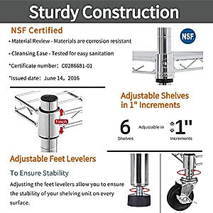 6-Tier Steel Wire Shelving Rack, UltraDurable Commercial-Grade NSF-Certified Storage Rack with Wheels, (350 lbs Capacity per Shelf) Storage Rolling Organizer Wire Rack for Garage Restaurant Kitchen