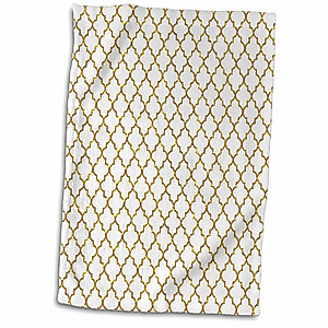 3D Rose Gold Faux Quatrefoil Pattern On White-Not Real Glitter Hand Towel, 15" x 22", Multicolor