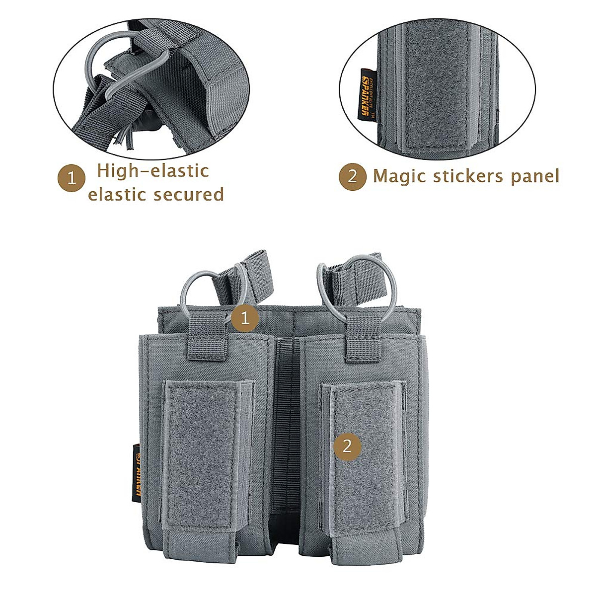 EXCELLENT ELITE SPANKER Open-Top Single/Double/Triple Molle Mag Pouch for M4 M14 M16 AK AR Elastic Rifle Magazines for Pistol Mag Pouch(Grey)