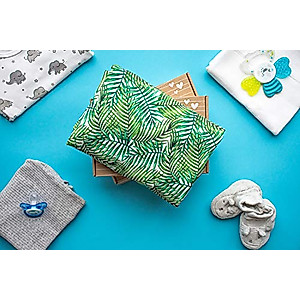 Changing Pad Cover Green for Baby Girl and Boy - Thick and Absorbent - Soft Cotton - OekoTex Certificate - Made in Europe - Baby Registry Shower Gift - Beautiful Packaging – Green Palm Leaves