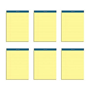 TOPS Docket Gold Writing Pads, 8-1/2" x 11-3/4", Perforated, Canary Paper, Narrow Rule, 2X The Sheets of Standard Pads, 100 Sheets, 6 Pack (63376)