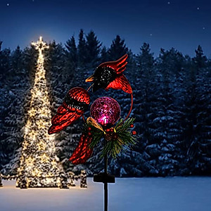 Viveta Pathway Lights Solar Powered, Cardinal Decor Figurine Solar Light, Cardinal Christmas Decorations Solar Garden Stake for Outdoor Yard Lawn Walkway Driveway