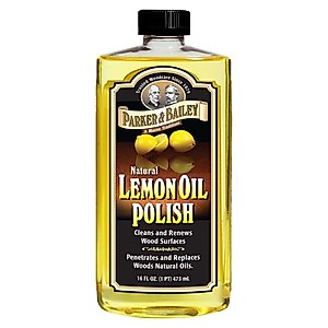 PARKER & BAILEY LEMON OIL POLISH - Natural Lemon Scented Wood Cleaner & Furniture Polish, Cleans, Renews, Restores & Rejuvenates Wood Surfaces, 16oz