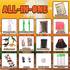 Motiveplay Light Up Dinosaur Terrarium Kit for Kids - Kids Toys, Best Kids Birthday Gift with Dinosaur Toys, Arts & Crafts, Night Light Growing Garden for Age 3, 4, 5, 6, 7, 8-12 Year Old