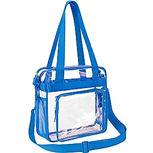 BAGAIL Clear Bag Stadium Approved Tote Bag with Front Pocket and Adjustable Shoulder Strap (Blue)
