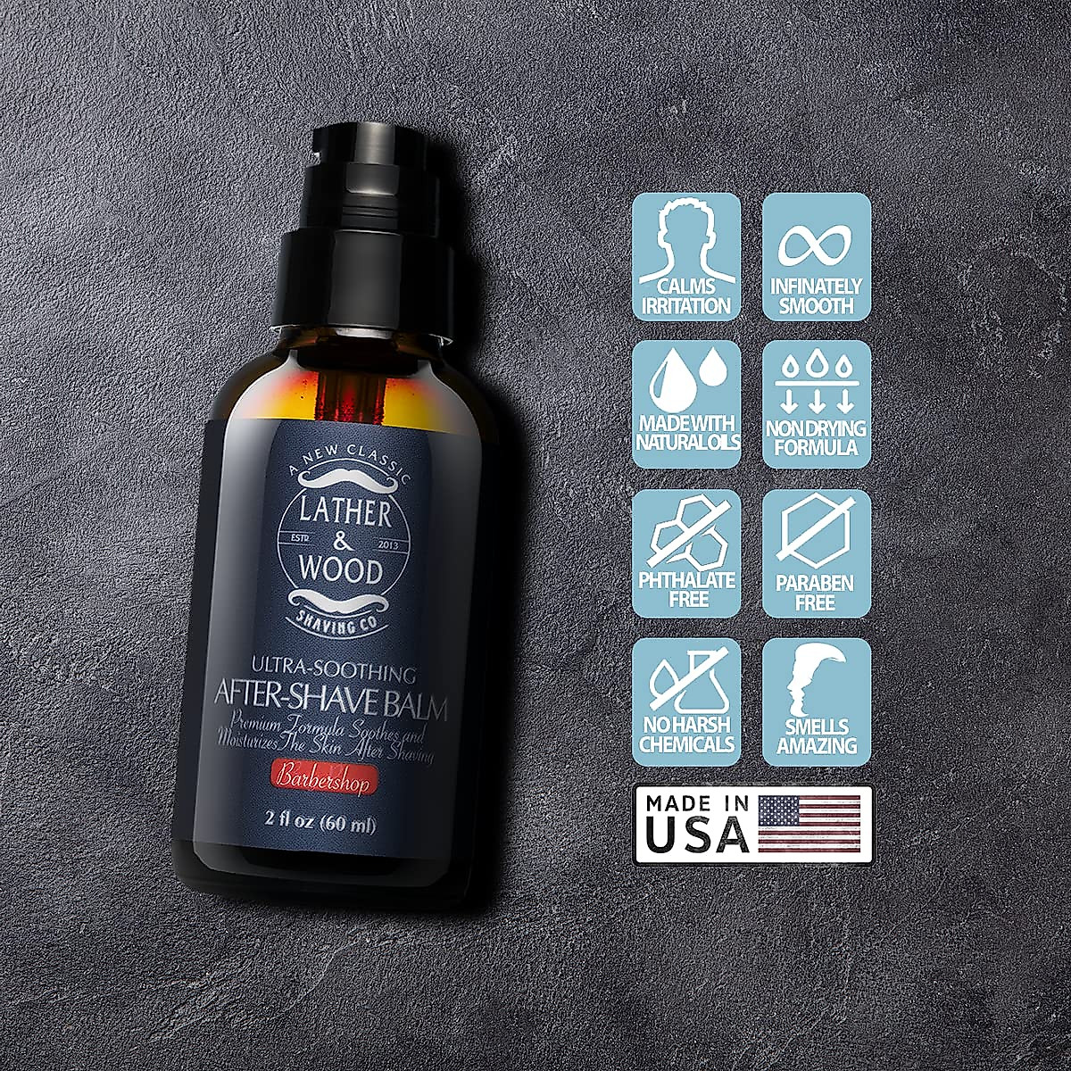 Lather & Wood - Barbershop Aftershave for Men - Long-Lasting Fragrance, Non-Greasy Formula, Easy Pump Dispener, Gentle and Subtle Scent