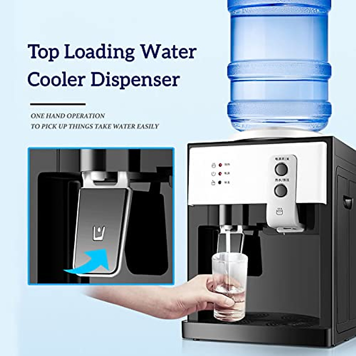 PIOJNYEN Hot and Cold Water Dispenser, Top Loading Water Cooler Dispenser 5 Gallon Countertop Water Cooler Dispenser, 3 Temperature Settings, Water Dispenser for 3 to 5 Gallon Bottles