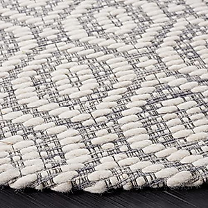 Safavieh Marbella Collection Area Rug - 6' Round, Grey & Ivory, Handmade Geometric Wool, Ideal for High Traffic Areas in Living Room, Bedroom (MRB325F)