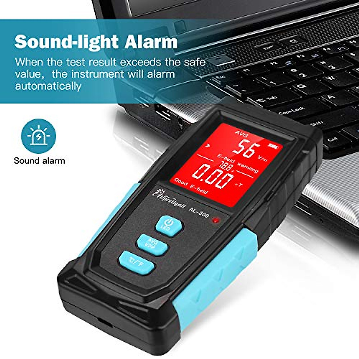 Allprettyall EMF Meter Rechargeable Electromagnetic Radiation Detector for Testing Ghost, Magnetic Field, Electric Field Radiation and Ambient Temperature, Sound-Light Alarm, Max/Average Value Lock