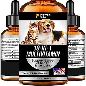 Pet Vitamins 10-in-1 Made in USA - Natural Glucosamine for Dogs & Cats, Essential Multivitamin Blend for Pet Joint Health, Longevity, Gut & Immune Health - All Ages, Breeds and Sizes.