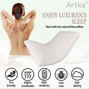 Artka Talalay 100% Natural Latex Pillow, Soft Bed Pillow for Sleeping with Removable Cotton Pillowcase, Premium Standard Size Sleeping Pillow Helps Relieve Pressure, No Memory Foam Chemicals