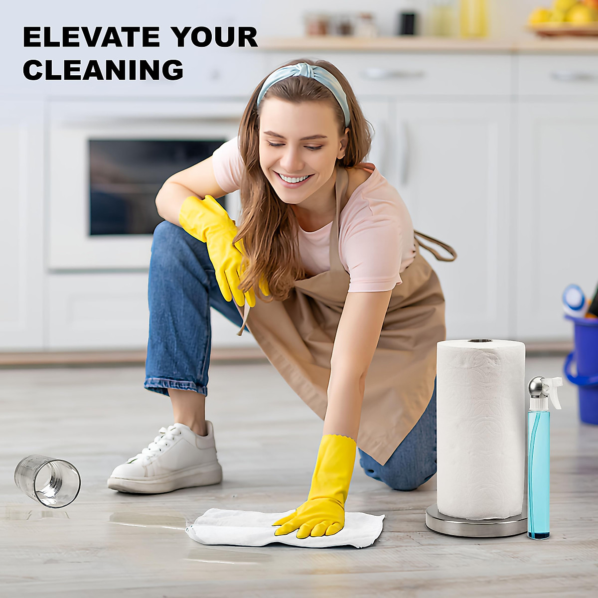 Everyday Solutions Spray Bottle Paper Towel Holder - Space Saving Countertop Paper Towel Roll Holder w/ Hidden Removable 7oz Spray Bottle - Rust-Resistant Stainless Steel & Reusable Heavy Duty Plastic