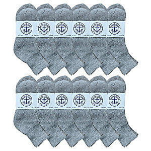 SOCKS'NBULK 12 Pairs Men's Ankle Socks, Athletic Sports Running Socks, Quarter Length (Gray)