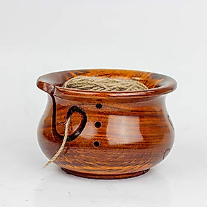 Nagina International Kitchen Pot Styled Premium Wood Crafted Portable Yarn Storage Knitting Bowl (Large, Rose Wood)