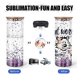 AGH 25OZ Snow Globe Glass Tumbler,2 Pack Sublimation Glass with Bamboo Lids and Straws, Double Wall Sublimation Beer Can Glasses Can Shaped Tumblers with Pre Drilled Hole for DIY