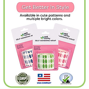 Vet Worthy Self Adhering Wrap for Dogs - Self Adhesive Bandage Wrap for Wounds, Injury, Sprain, and Swelling - Cohesive Bandage First Aid Tape for Dogs and Cats (2-Inch x 5-Yard (Pack of 6))