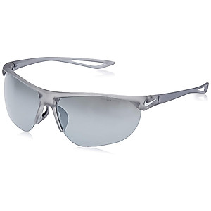 Nike Golf Cross Trainer Sunglasses, Matte Crystal Wolf Grey/White Frame, Grey with Silver Flash Lens