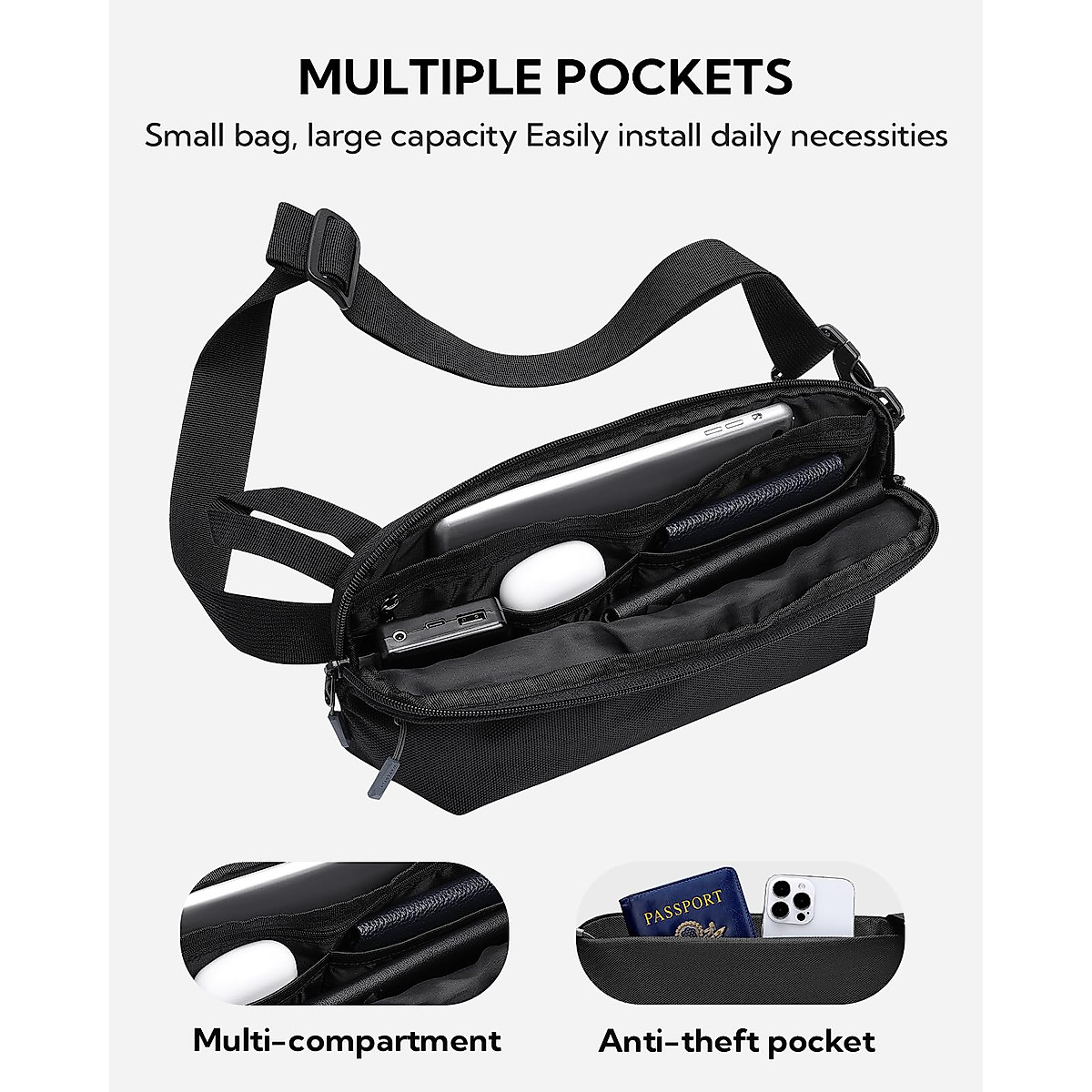 WATERFLY Sling Crossbody Chest Bag: Over Shoulder Small Slim Cross Daypack Lightweight Backpack Front Side Pack Men Women…