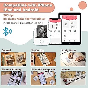 Memoking T02 Pocket Thermal Bluetooth Printer with Green Rabbit Shape Protective Case, Compatible with iOS & Android