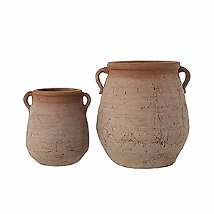 Creative Co-Op Large Orange & Whitewashed Terracotta Urn, 14 Inch High, Orange
