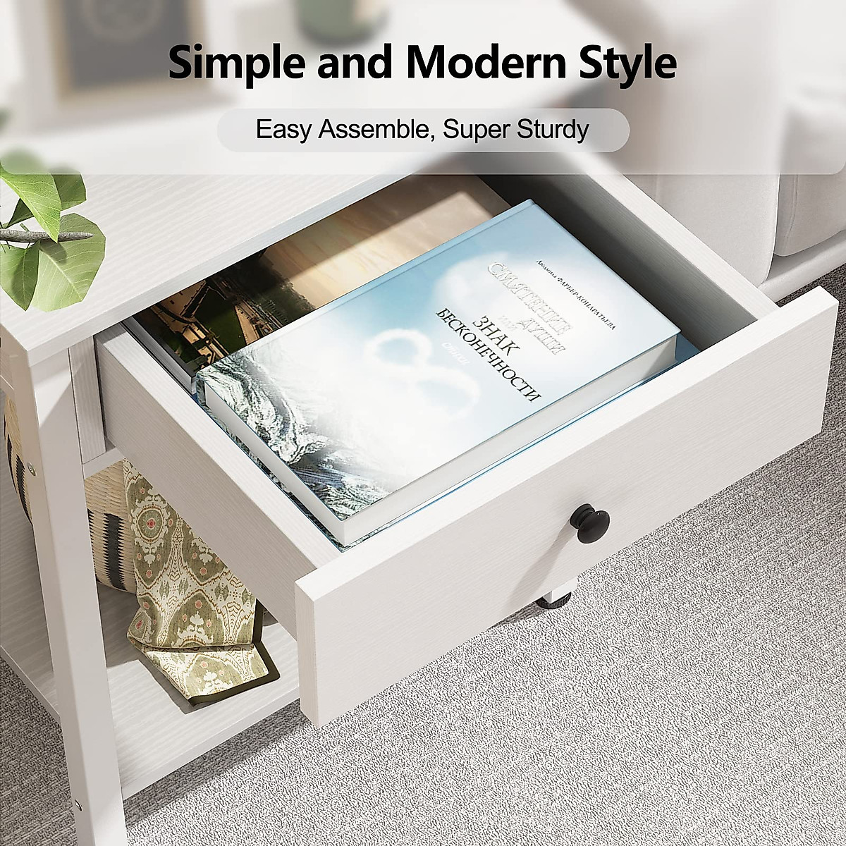 Ecoprsio Nightstand Set of 2 White End Table Side Table with Drawer and Storage Shelf Wood Night Stand Modern Bedside Table for Bedroom, Living Room, Sofa Couch, Hall, Easy Assembly, White