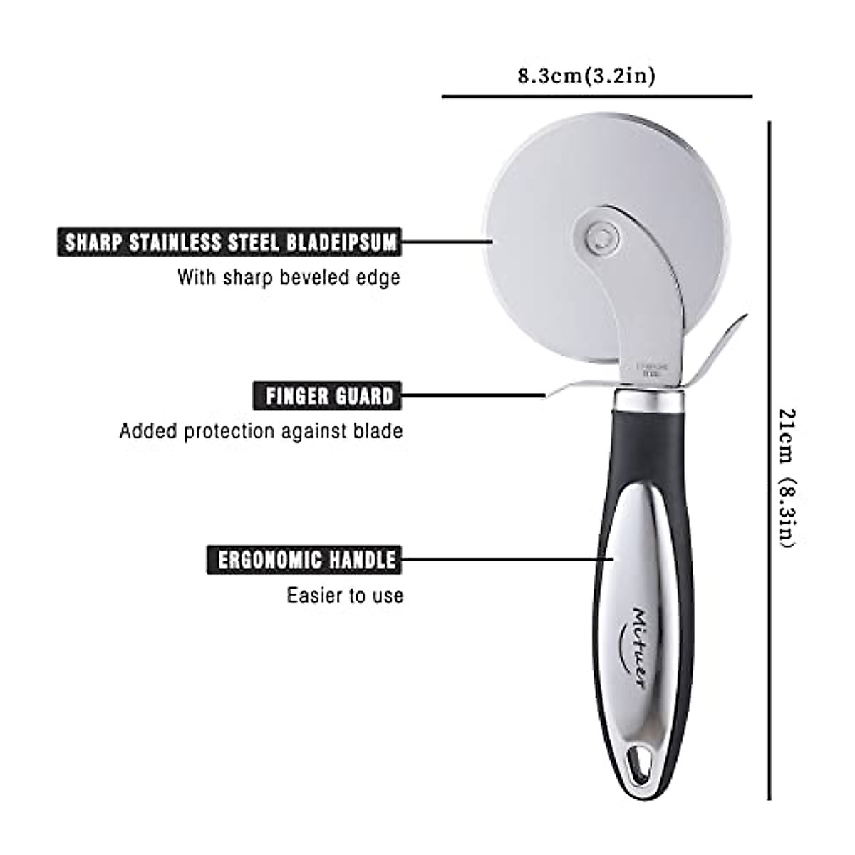 Pizza Cutter Wheel，Mituer 8.2 inch Super Sharp Pizza Cutter, Pizza Slicer With Non-Slip Handle, Stainless Steel Pizza Wheel Cutter, Dishwasher Safe
