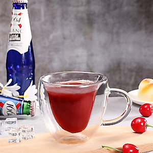 Patelai 8 Oz Heart Shaped Tea Cup Valentine's Day Gift for Lovers Friend Kids Double Walled Insulated Glass Coffee Mug Clear Tea Cup for Anniversary Wedding Engagement Birthday Party Favors