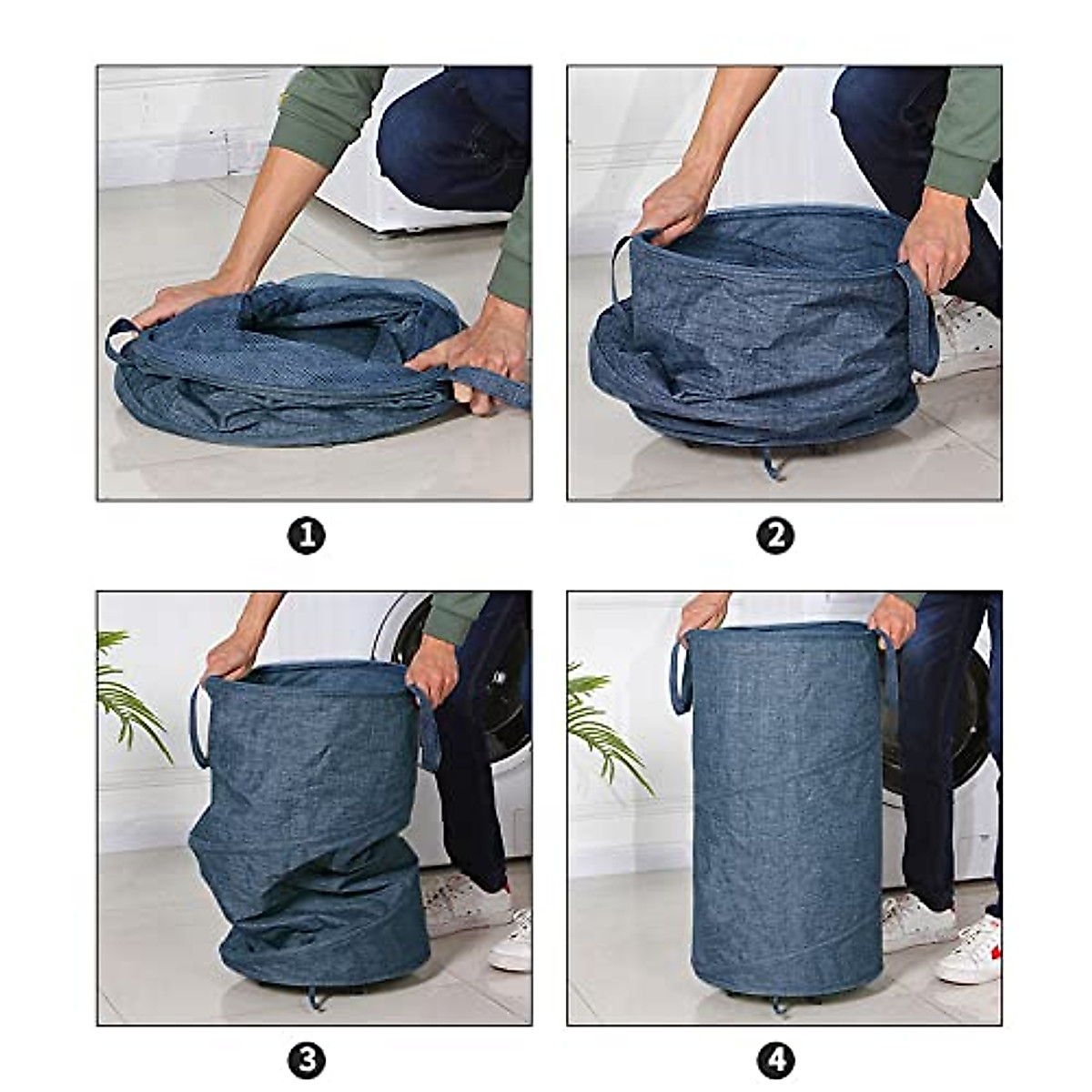 Viviphanhy Collapsible Laundry Baskets Dorm Pop Up Laundry Hamper Oxford Cloth Cylinder With Wheels Handles (Blue)