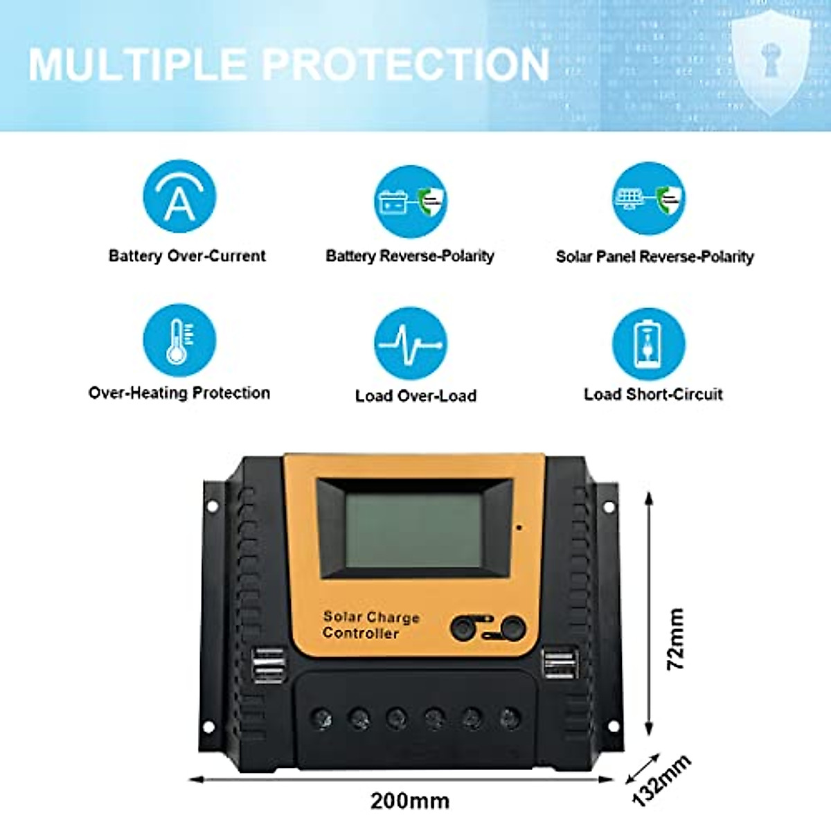 SOGTICPS 40A Charge Controller, PWM Solar Intelligent Controller Fit for Max 1920W Solar Power 12V 24V 36V 48V Lithium/AGM/Gel/Flooded Battery